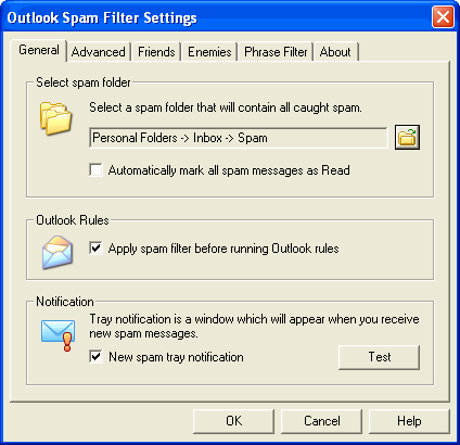fight spam with spam filter - screenshot of Outlook Spam Filter